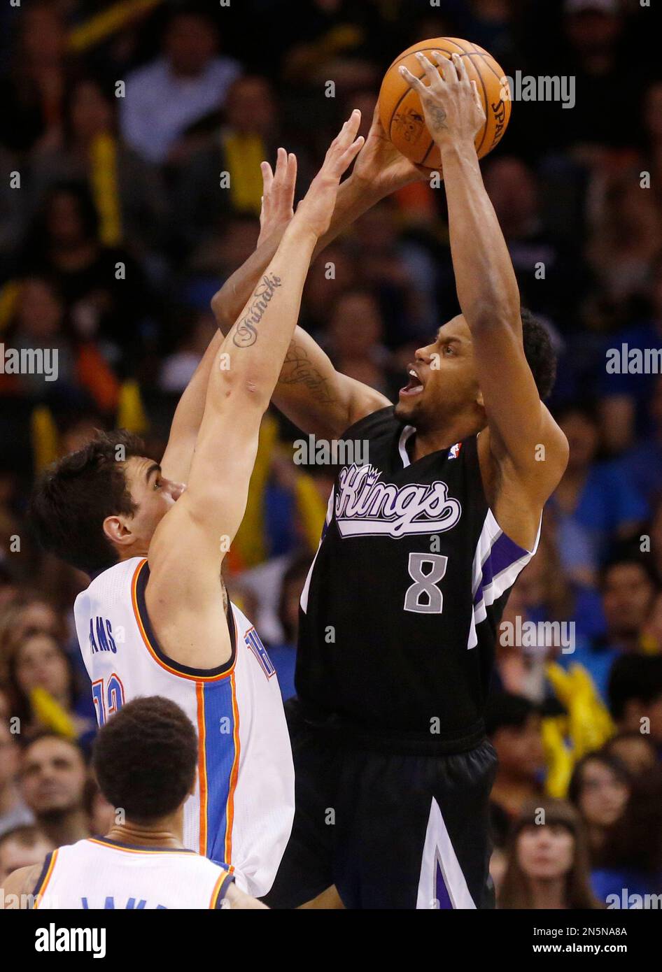 Sacramento Kings forward Rudy Gay (8) shoots over Oklahoma City Thunder ...