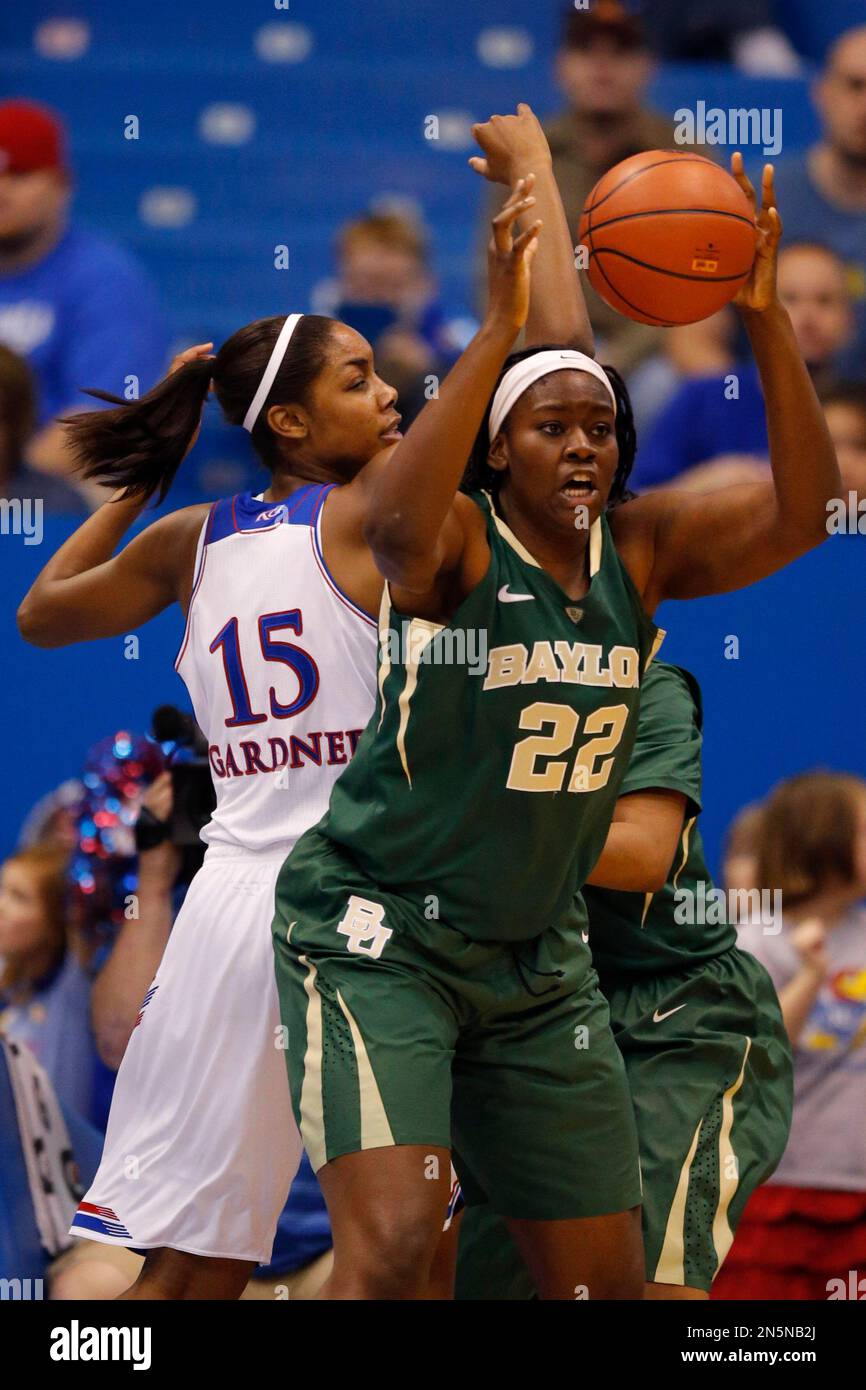 Baylor center Sune Agbuke (22) rebounds against Kansas forward Chelsea ...