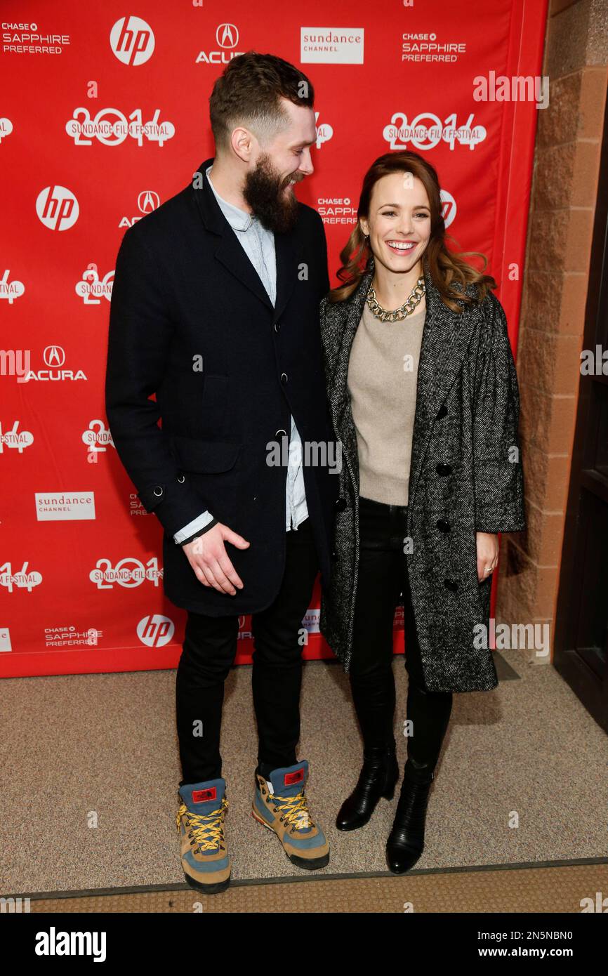 Cast members Grigoriy Dobrygin, left, and Rachel McAdams, right, poses ...