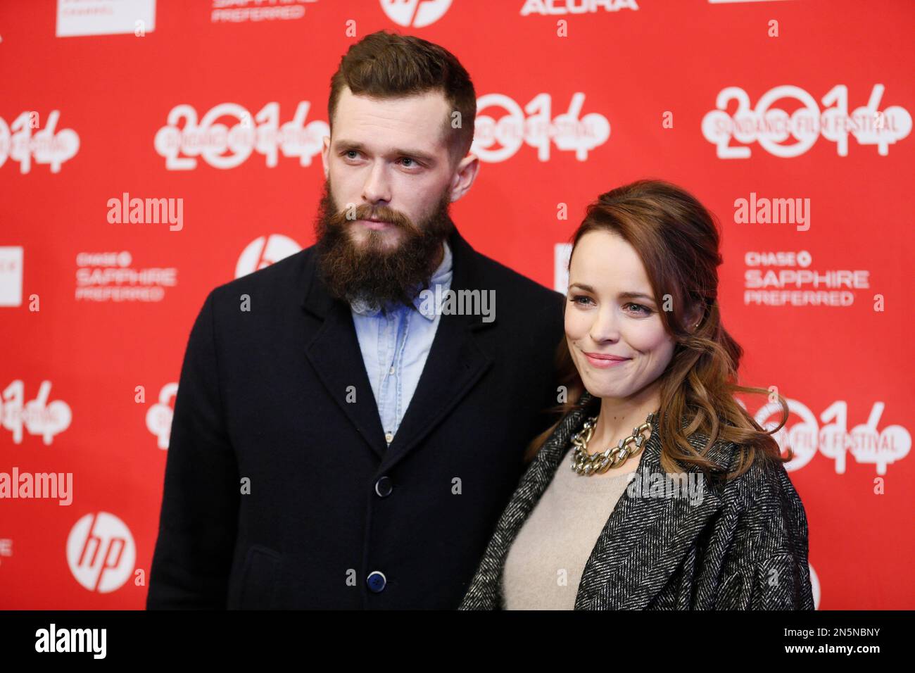 Cast members Grigoriy Dobrygin, left, and Rachel McAdams, right, poses ...