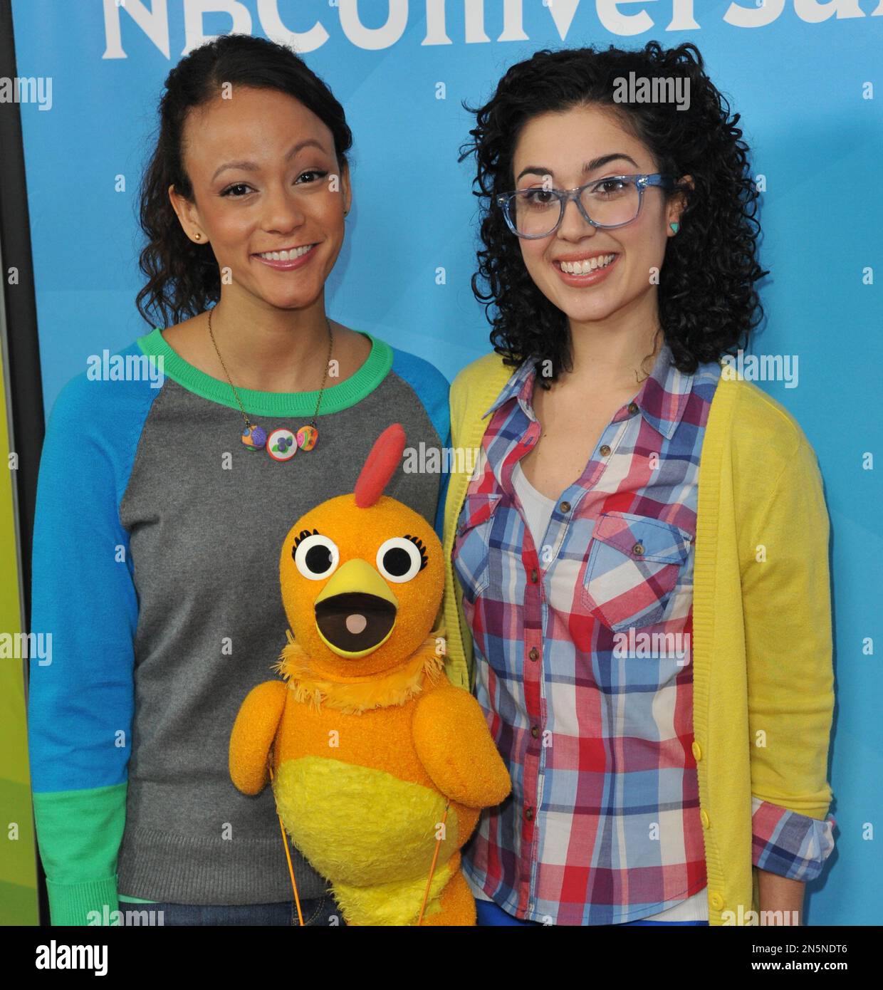 From left, Kaitlin Becker, Chica, and Carly Ciarrocchi seen at the NBC ...