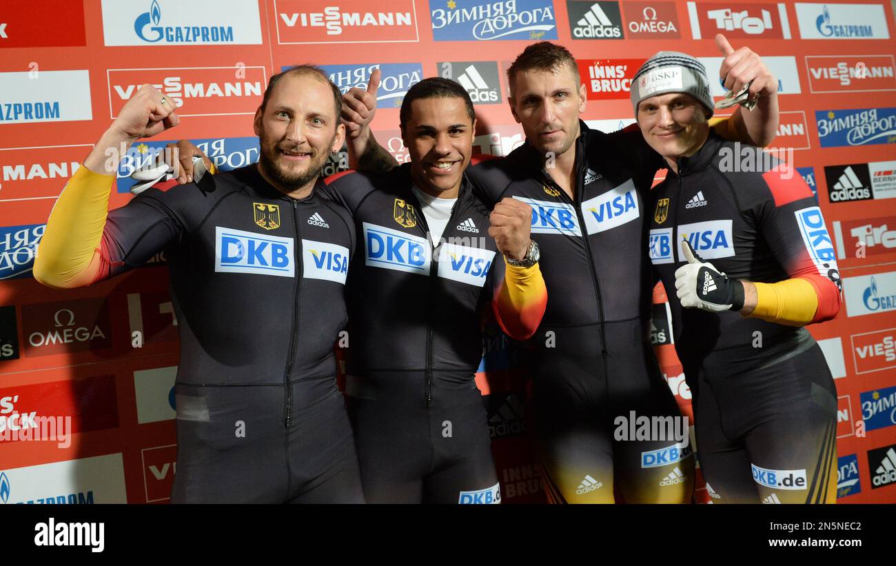 Germany 's third placed Thomas Florschuetz, from left, Joshua Bluhm ...