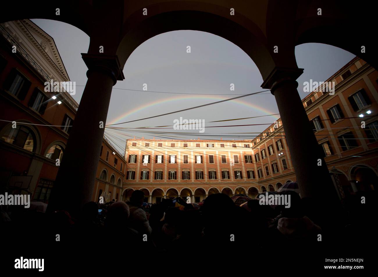 A rainbow appears over the Sacro Cuore church during Pope Francis ...