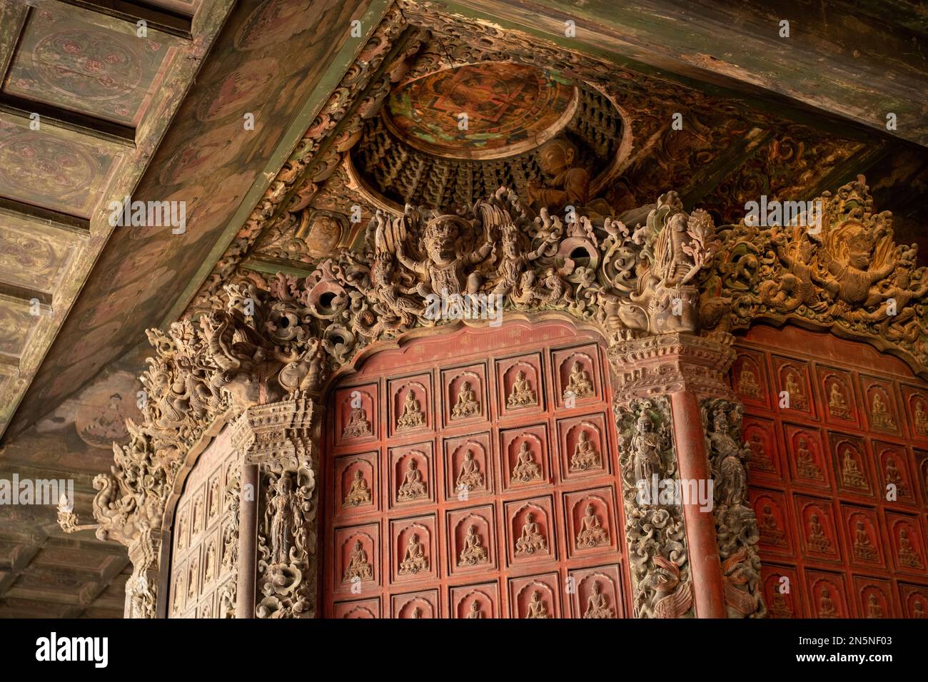 Octagonal Ming-style scripture cabinet and the ceiling in The Hall of ...
