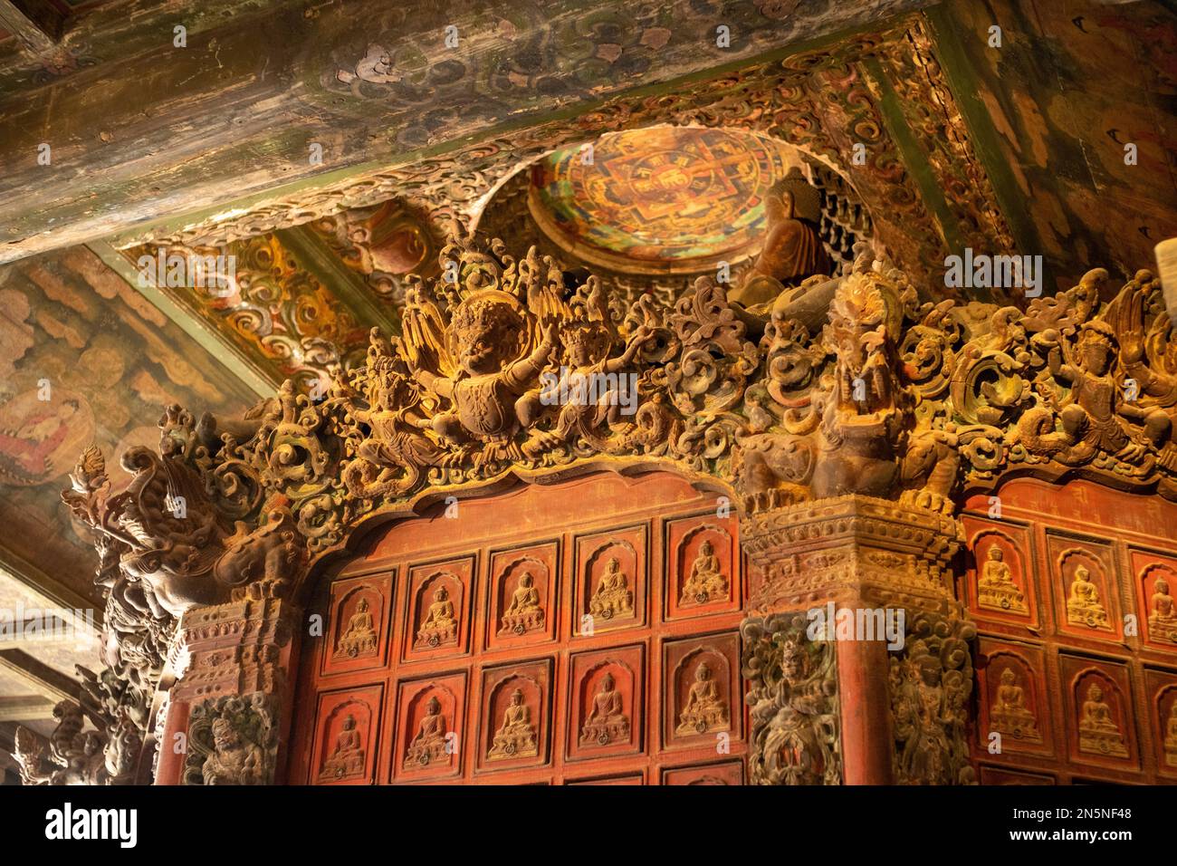 Octagonal Ming-style scripture cabinet and the ceiling in The Hall of ...