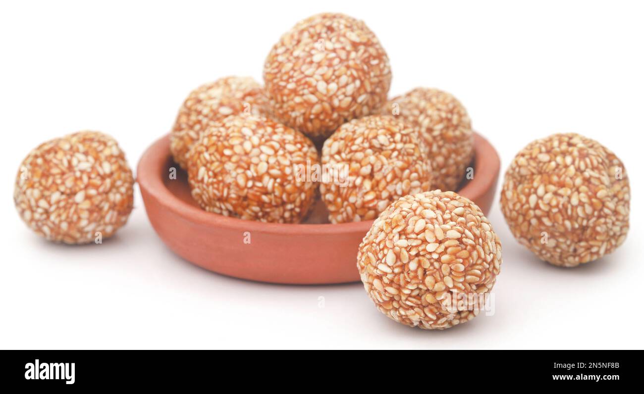 Sesame caramel laddu very popular in Indian subcontinent Stock Photo ...