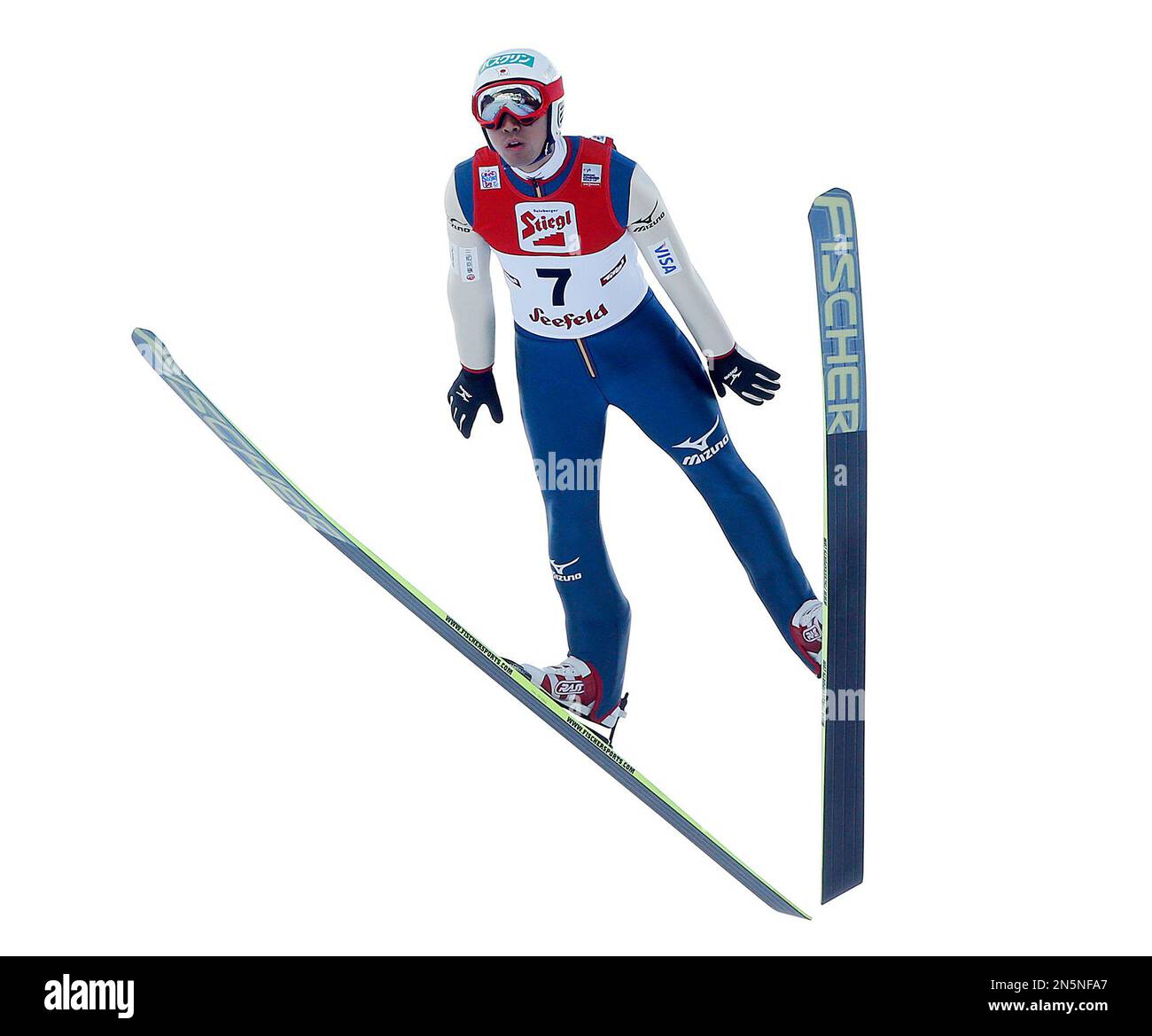 Japan's Akito Watabe soars through the air during the ski jumping ...