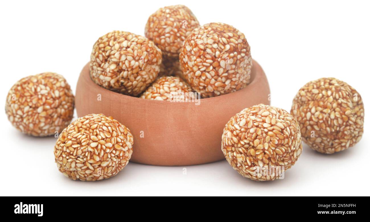 Sesame caramel laddu very popular in Indian subcontinent Stock Photo ...