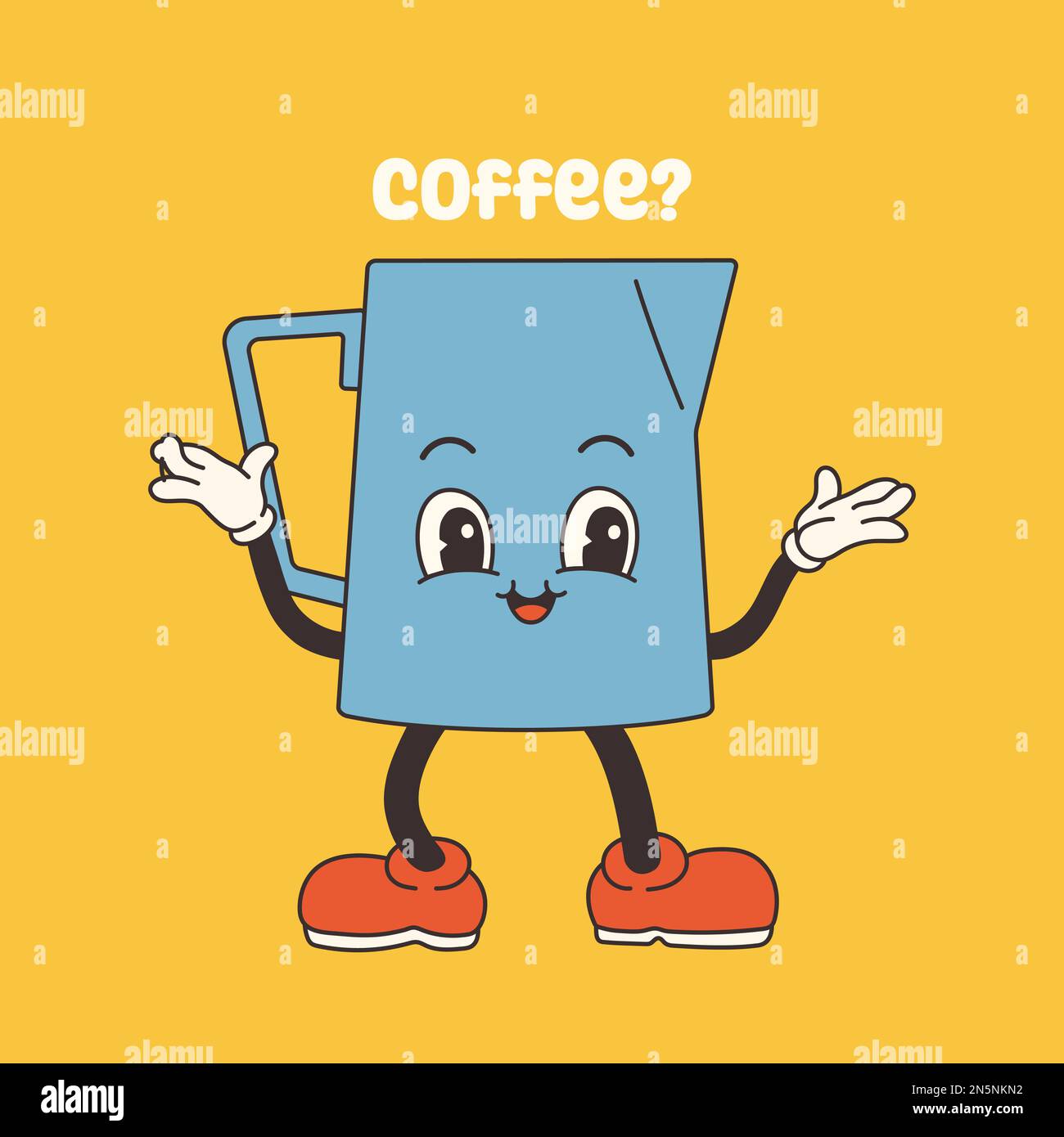 Groovy coffee character old classic cartoon style. Retro Mascot Vintage ...