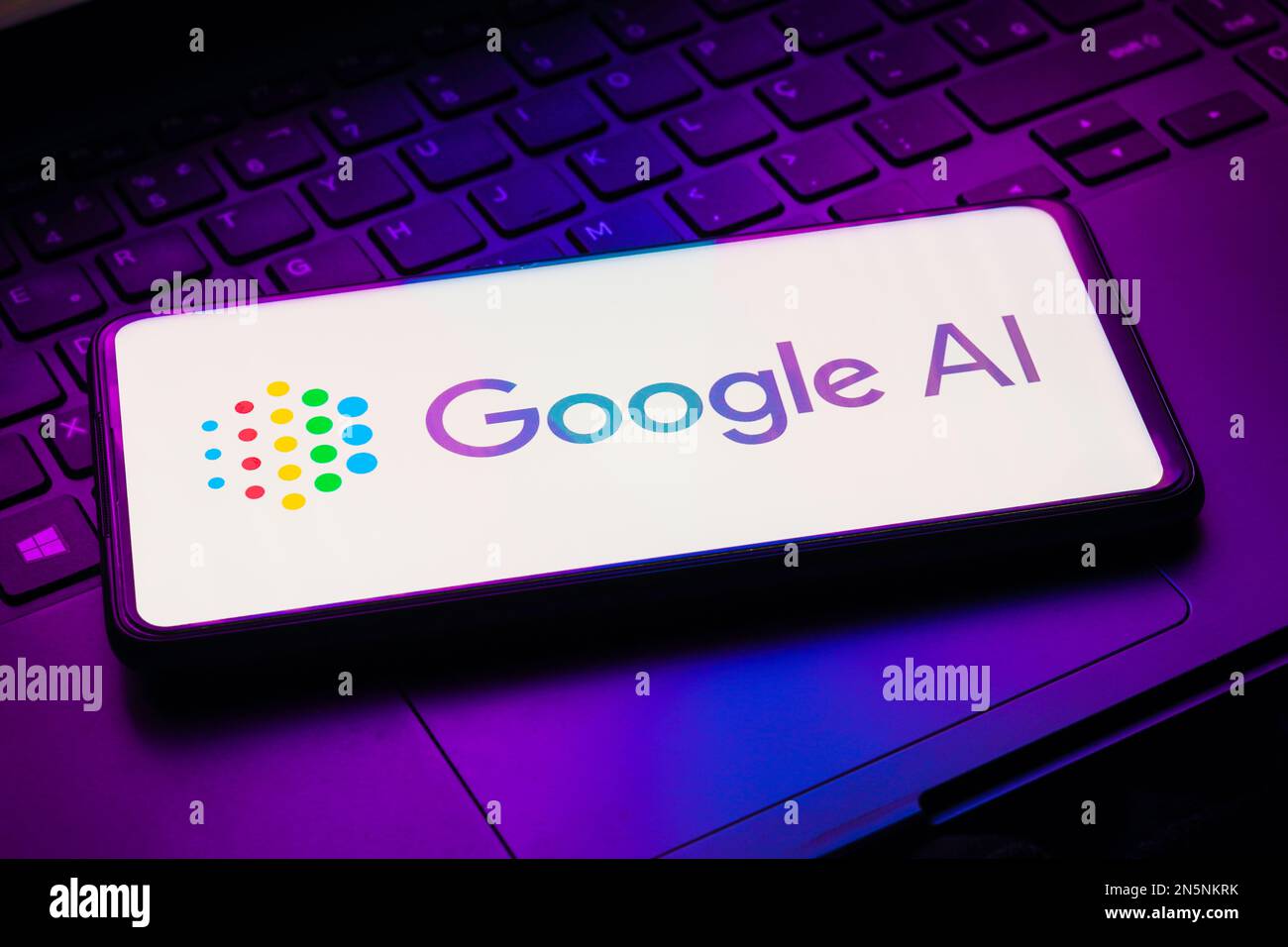 In this photo illustration, the Google AI logo is displayed on a ...