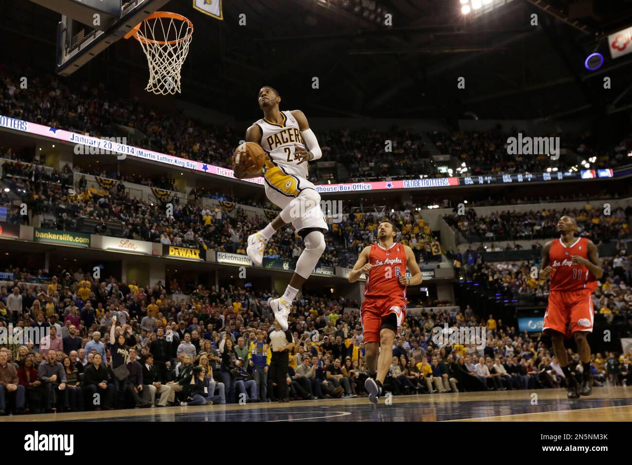 Indiana Pacers forward Paul George (24) dunks during an NBA basketball ...
