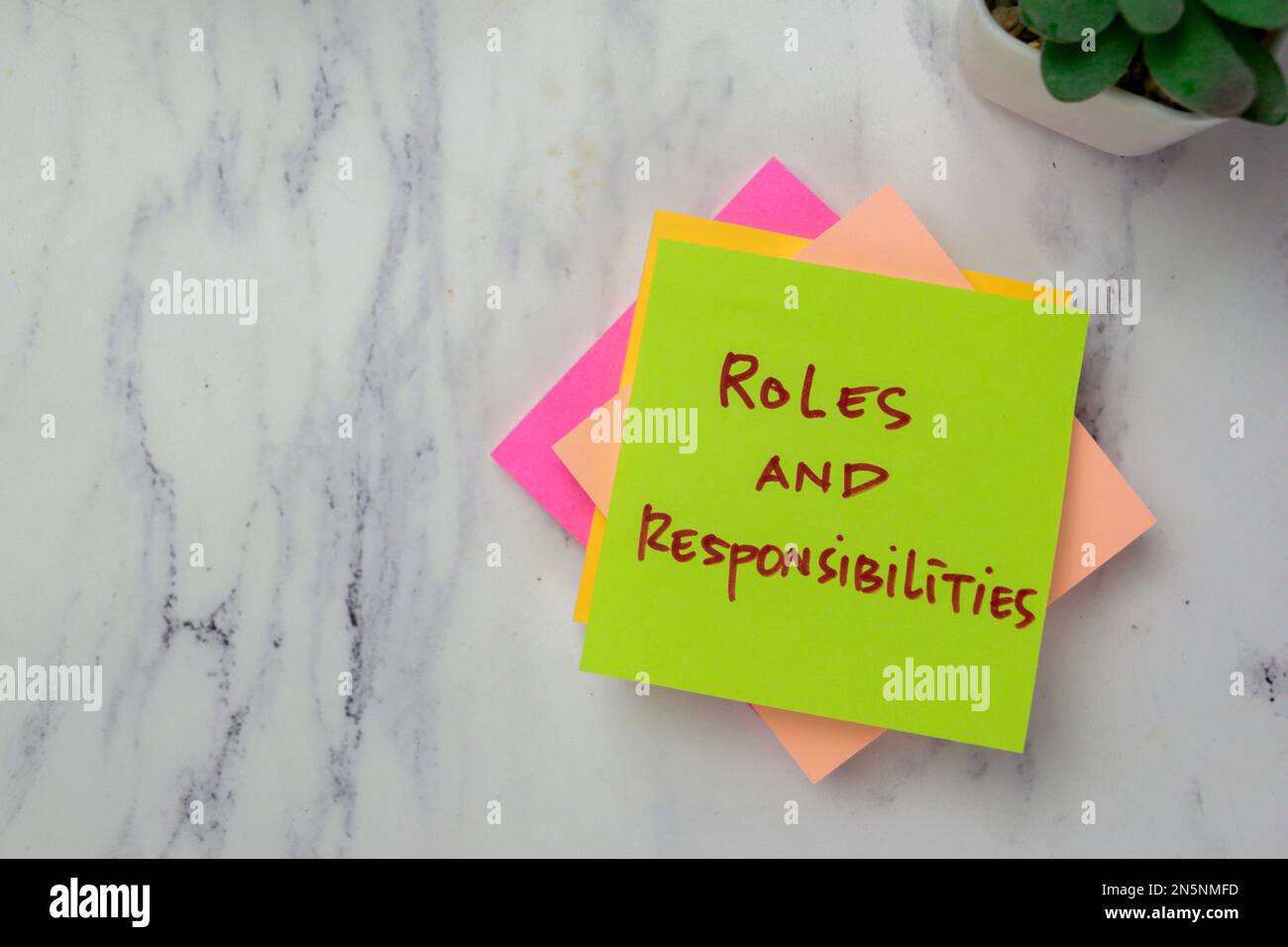 Concept of Roles and Responsibilities write on sticky notes isolated on ...