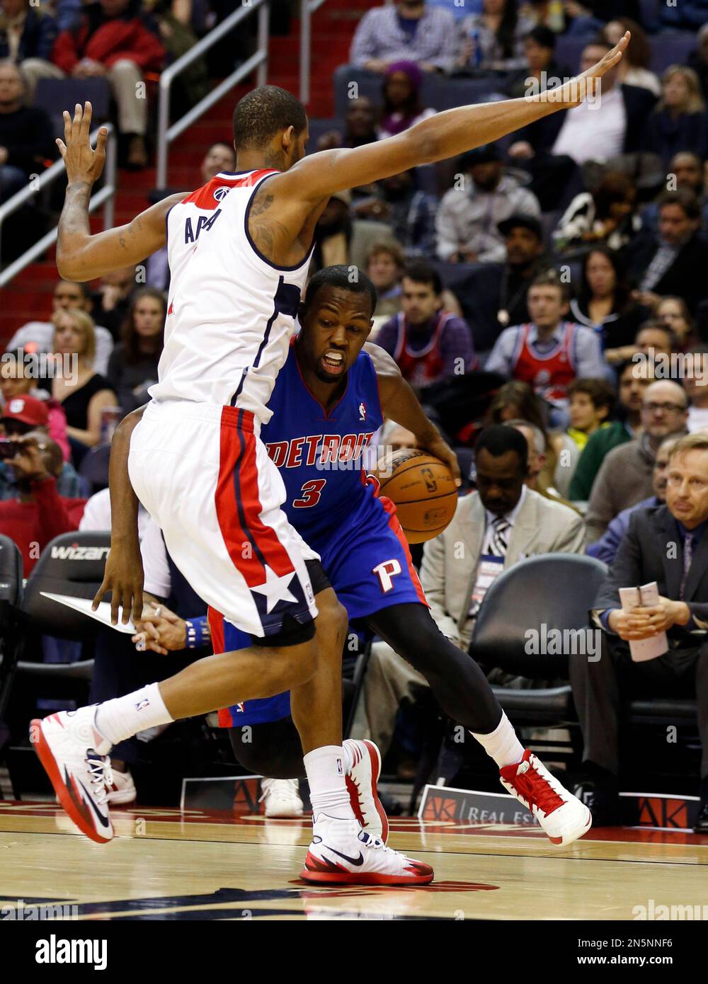 Detroit Pistons guard Rodney Stuckey (3) collides with Washington ...
