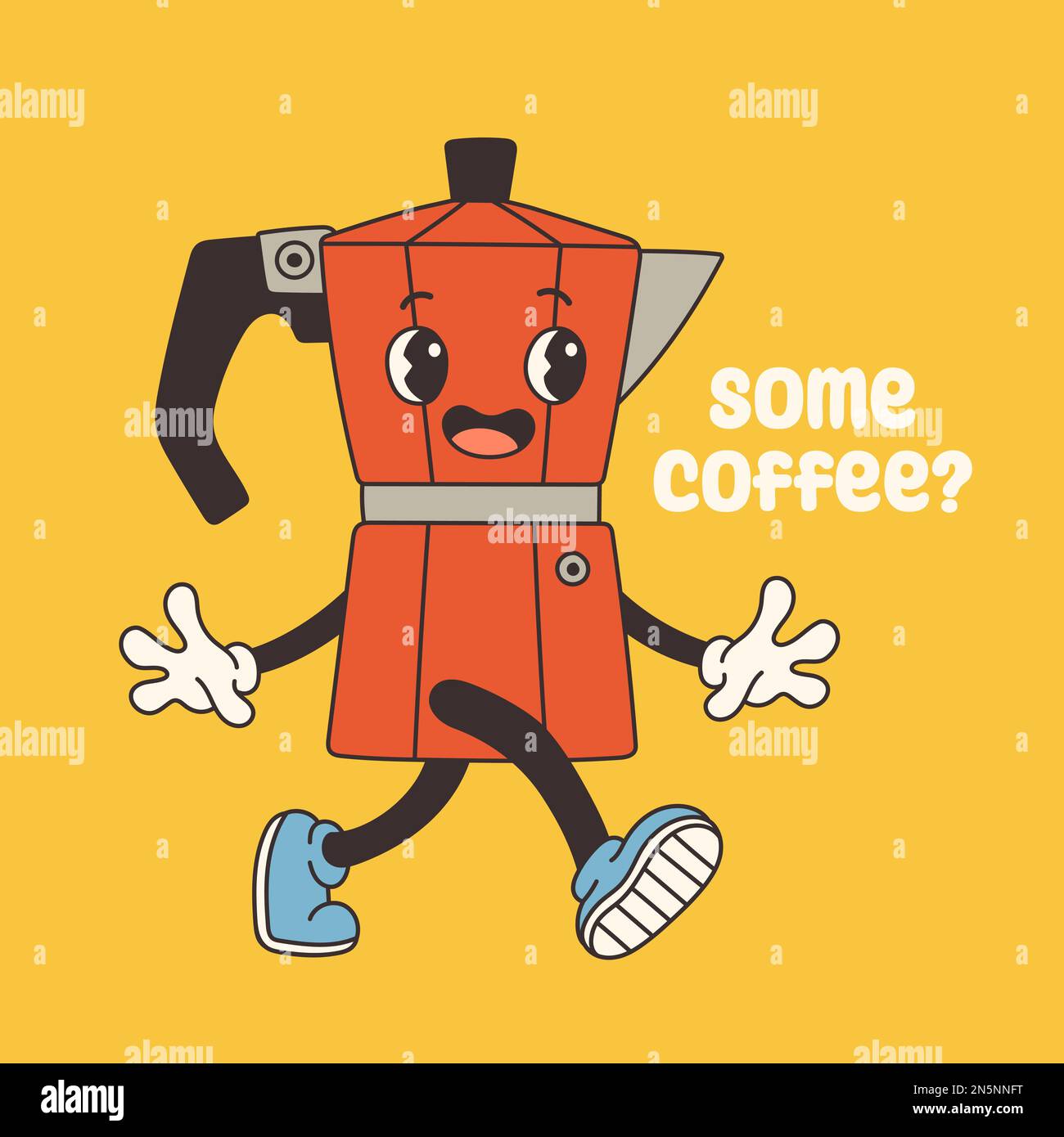 Groovy coffee character old classic cartoon style. Retro Mascot Vintage ...