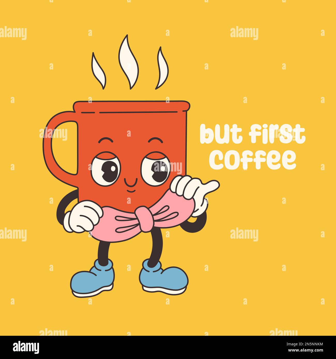 Groovy coffee character old classic cartoon style. Retro Mascot Vintage ...