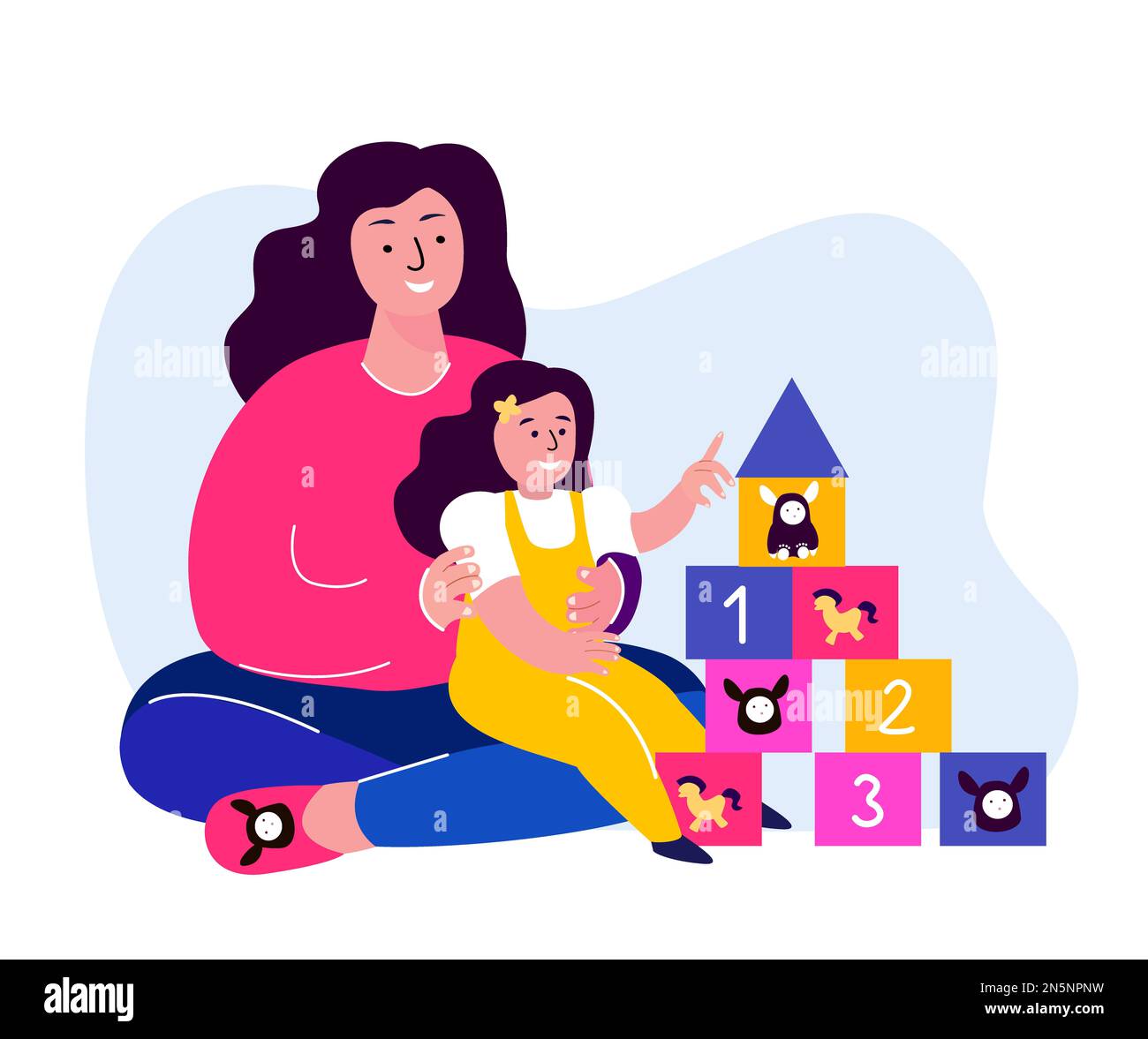 Happy Smiling Family Playing Cubes Bricks Game.Young Adult Parent ...