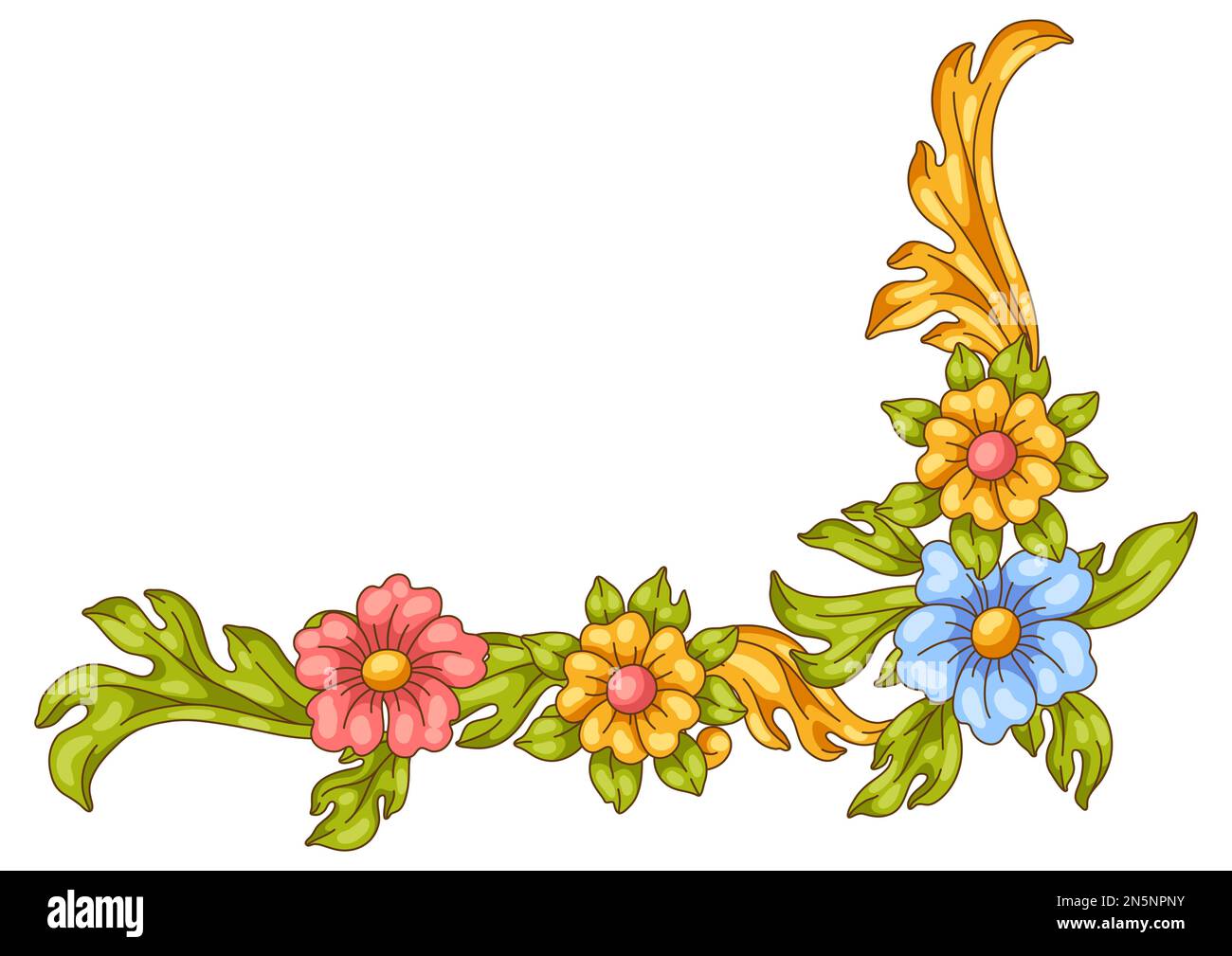 Decorative floral corner in baroque style. Colorful curling plant Stock ...