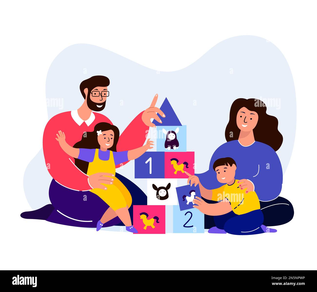 Happy Smiling Family Playing Cubes Bricks Game.Young Adult Parents ...
