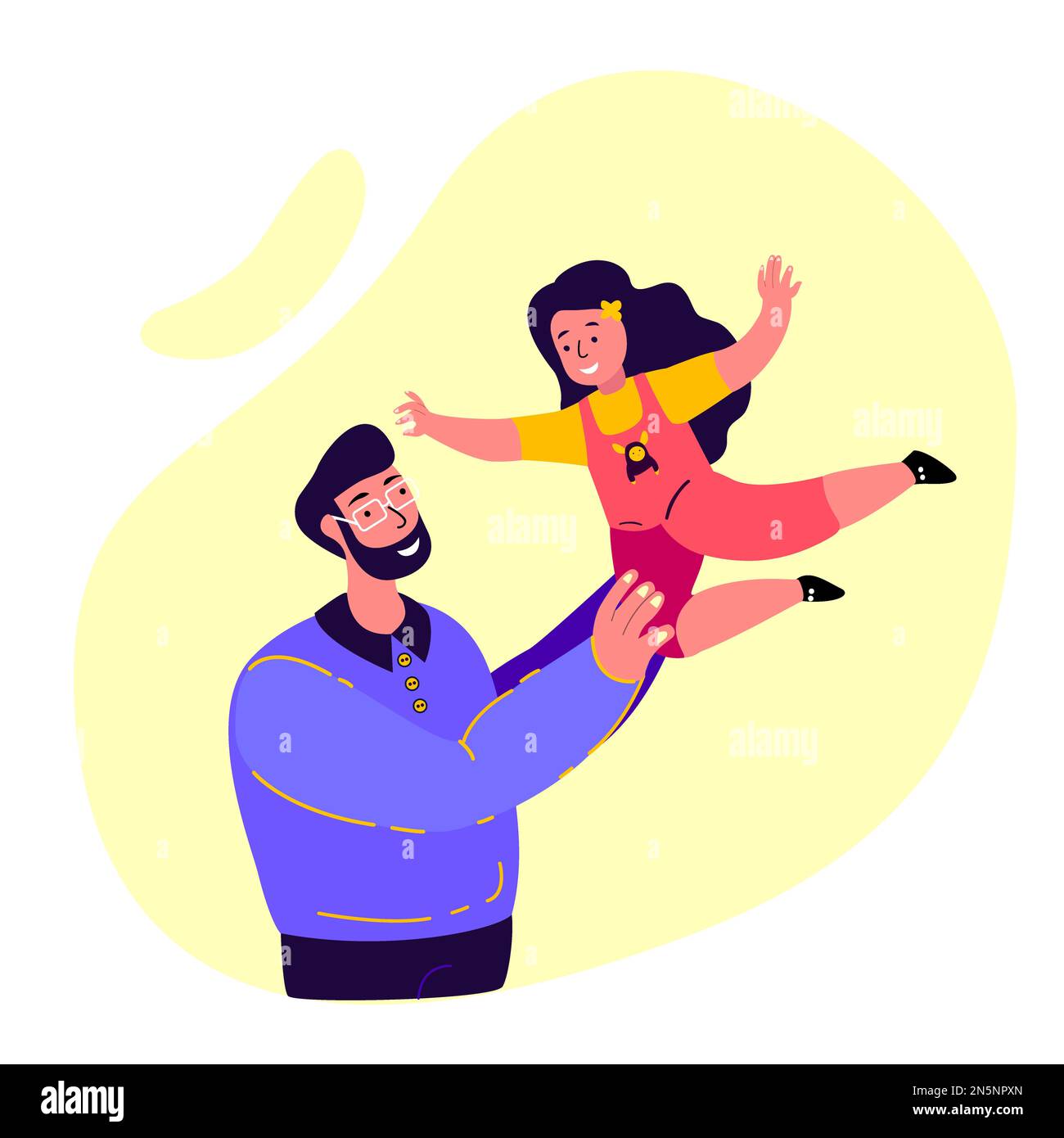 Happy Adult Smiling Father and Laughing Daughter Playing.Young Parent Protection.Girl Having Fun ...