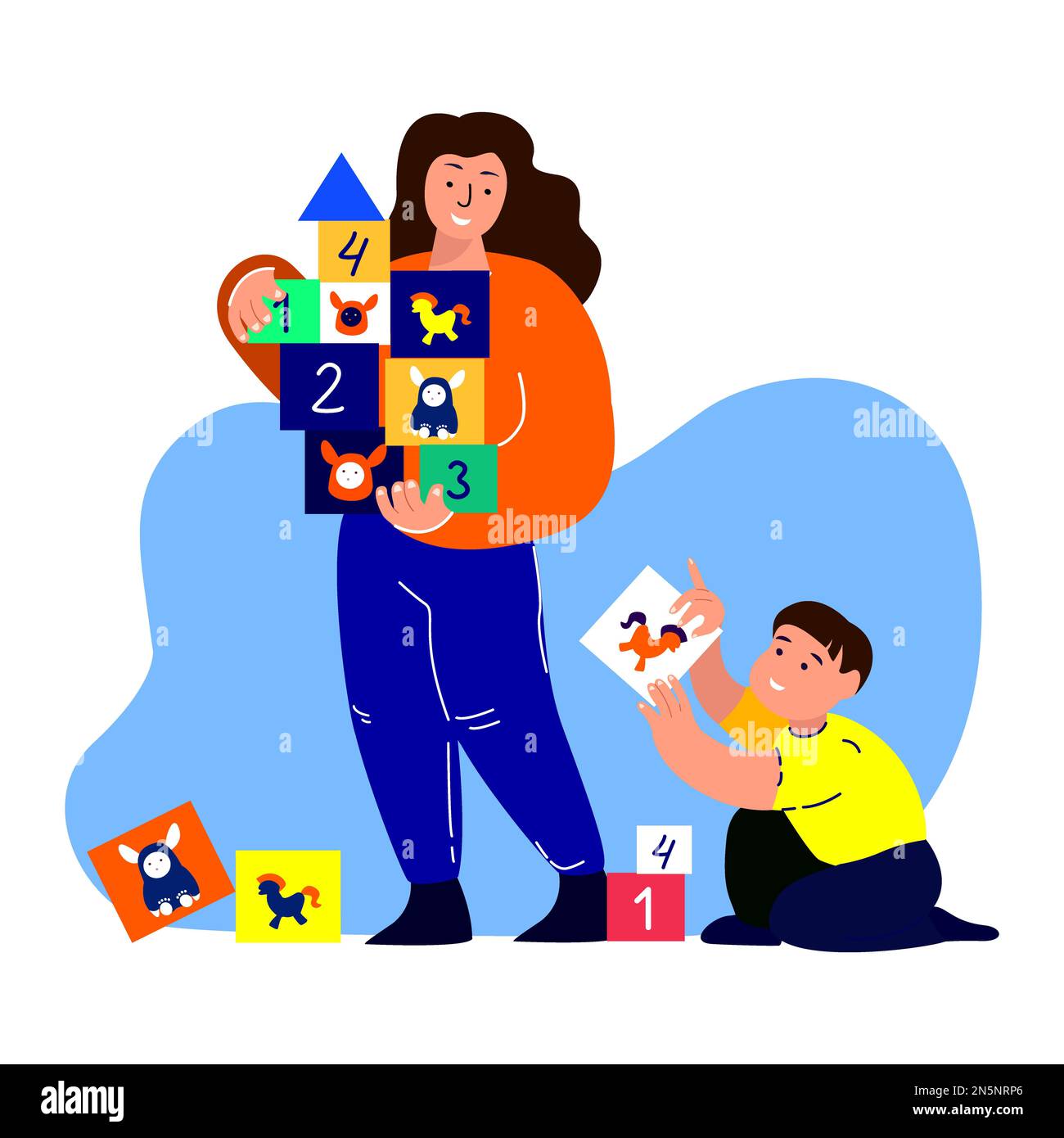 Happy Smiling Family Cleaning Room,Playing Cubes Bricks Game.Young ...