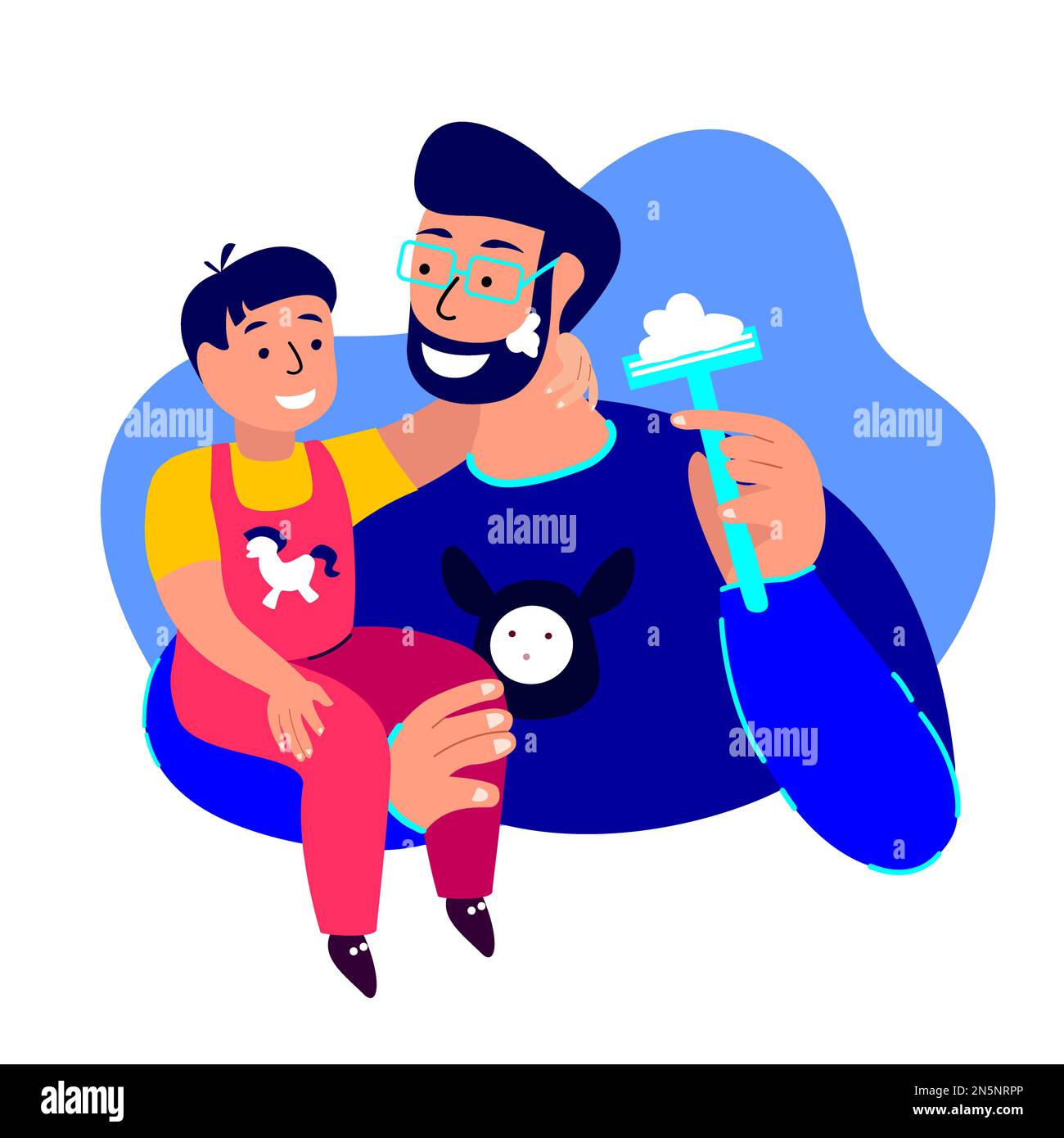 Happy Smiling Father Shaving Beard with Son Playing.Young Adult Parent ...