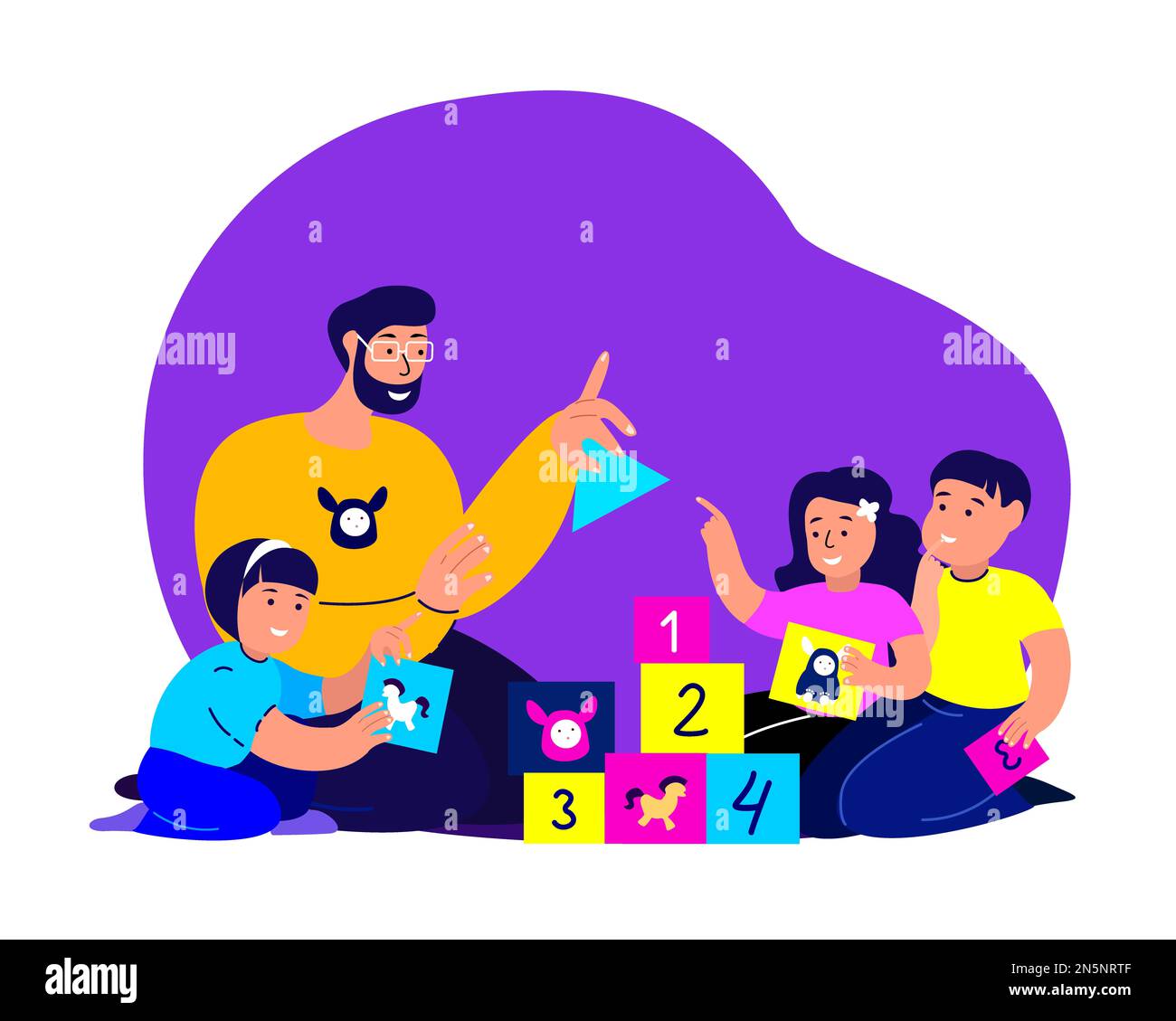 Happy Smiling Family Playing Cubes Bricks Game.Young Adult Parent ...