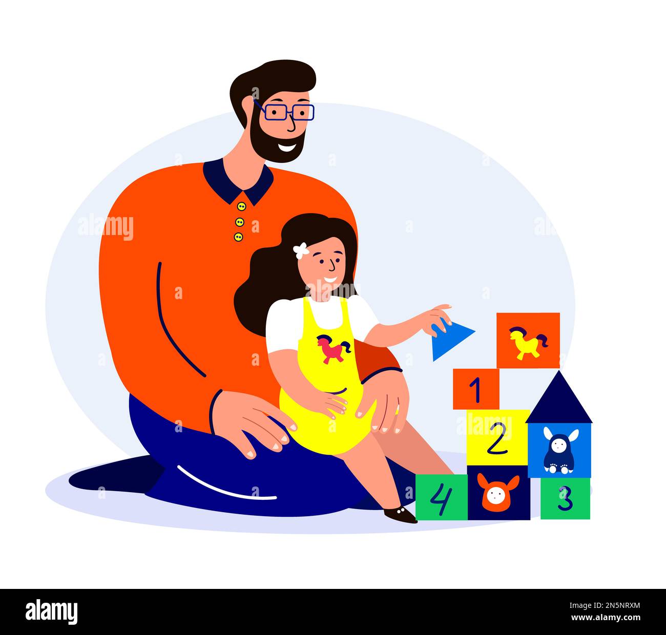 Happy Smiling Family Playing Cubes Bricks Game.Young Adult Parent ...