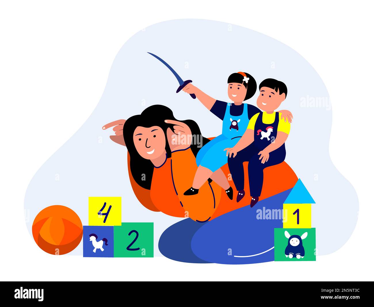 Happy Young Mother,Smiling Laughing Son,Daughter Playing.Mom ...