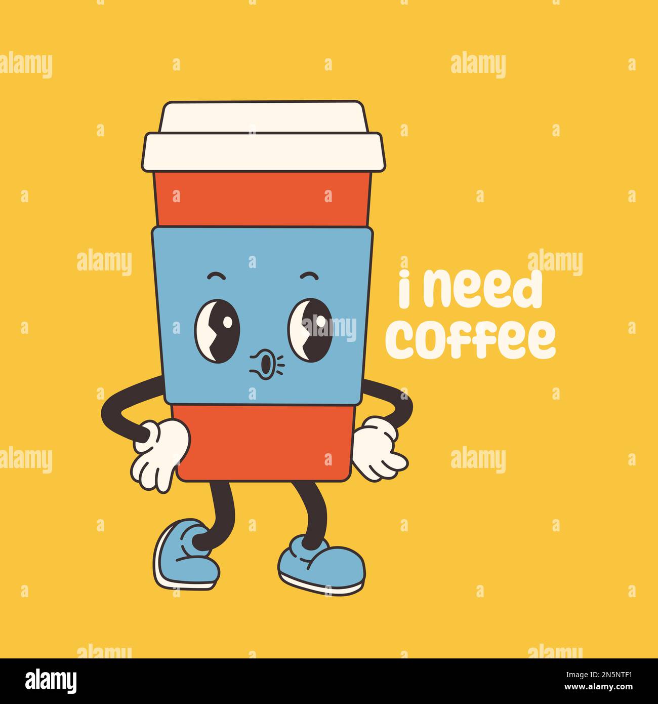 Groovy coffee character old classic cartoon style. Retro Mascot Vintage ...