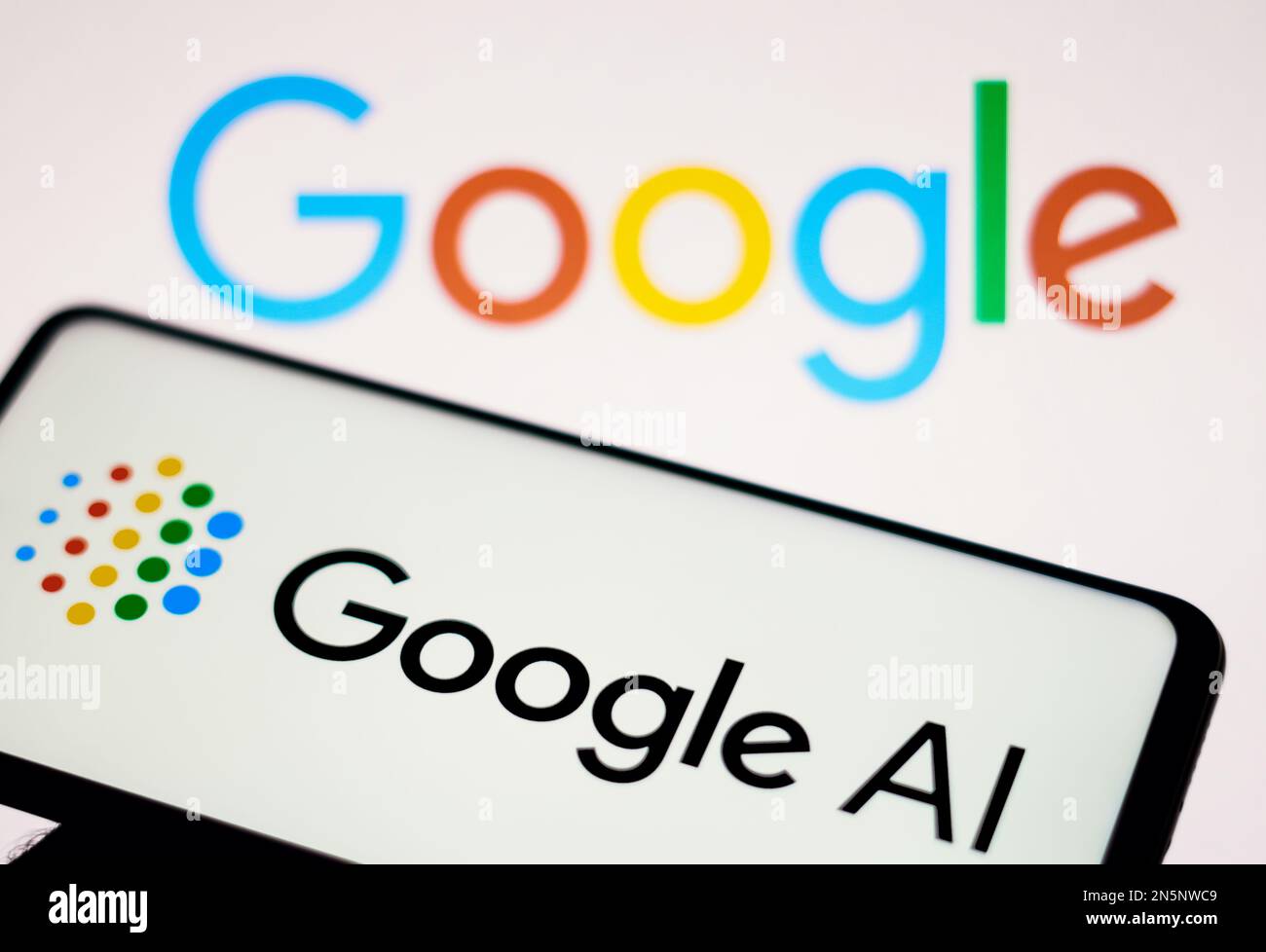 In this photo illustration, the Google AI logo is displayed on a ...
