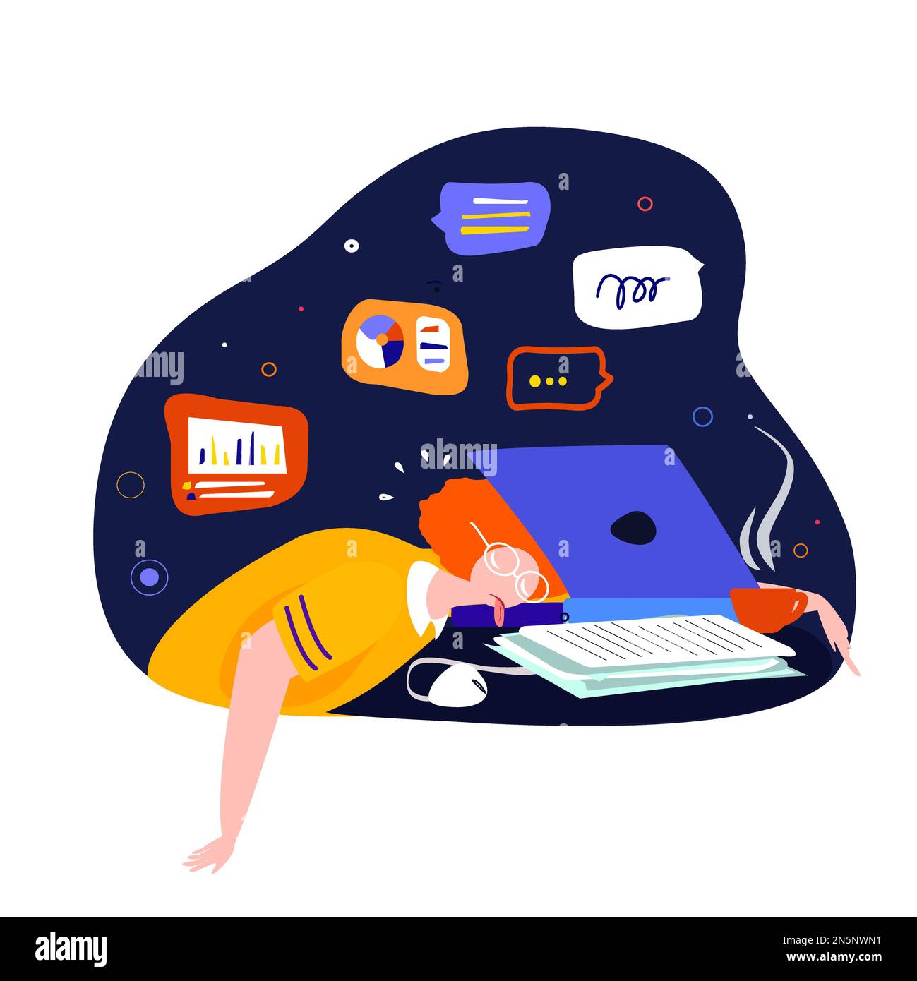 Tired student fall asleep in learning process laid his head in the ...