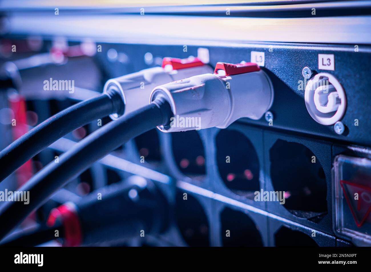 A close-up shot of audio stage power connectors in a studio Stock Photo ...