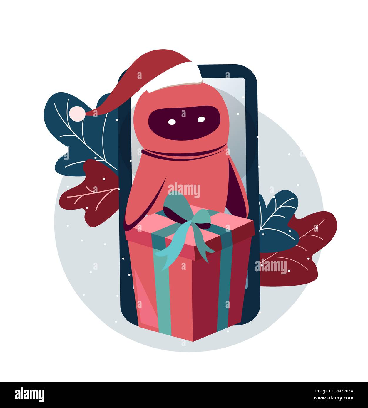 Robot Cyborg Holding Huge Gift Box Wrapped with Ribbon Present for ...