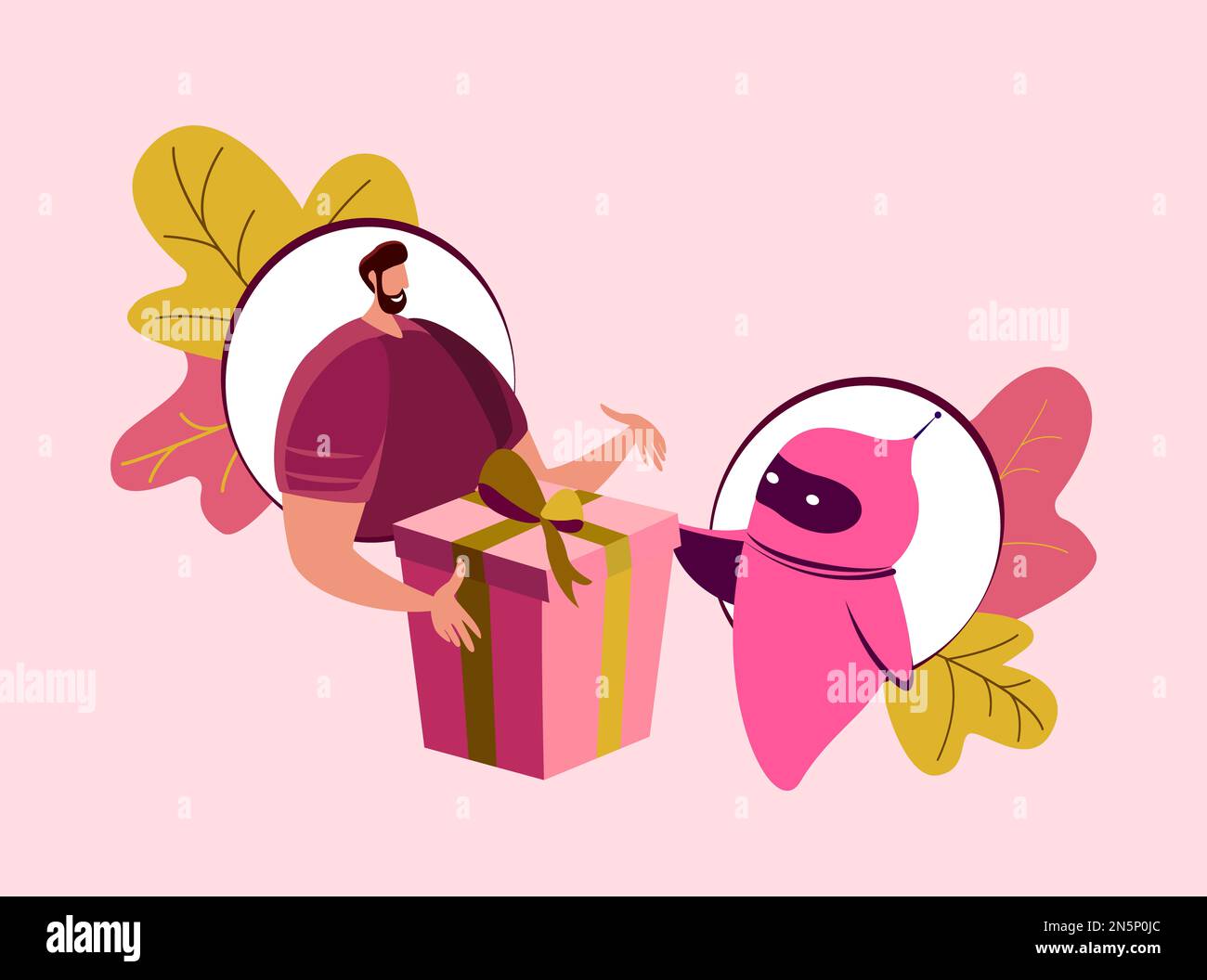 Valentine Day, Birthday or Holiday Robot Cyborg Giving Huge Gift Box ...