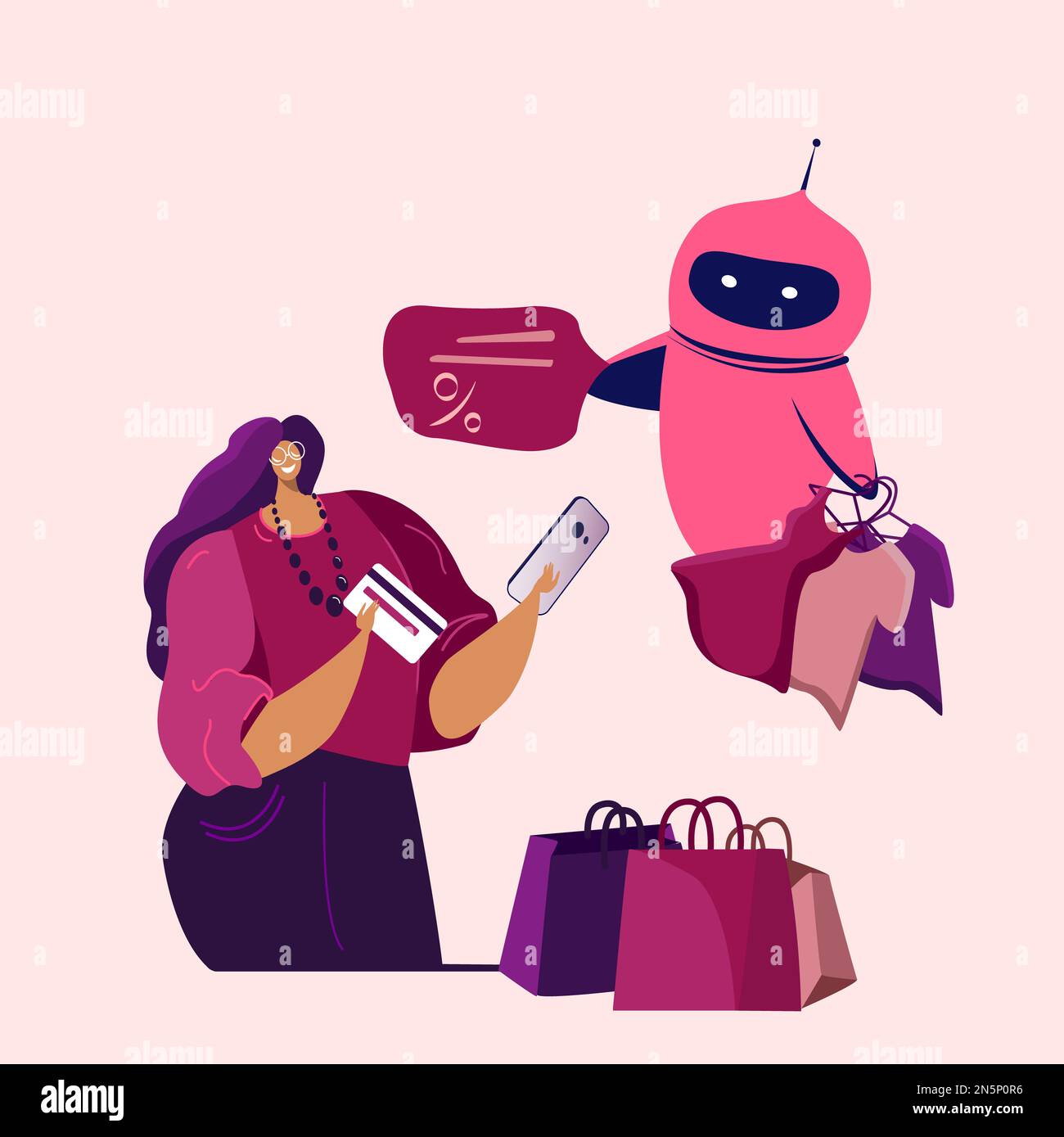 Young woman Shopping Online with help of Digital virtual Chatbot Cyber ...
