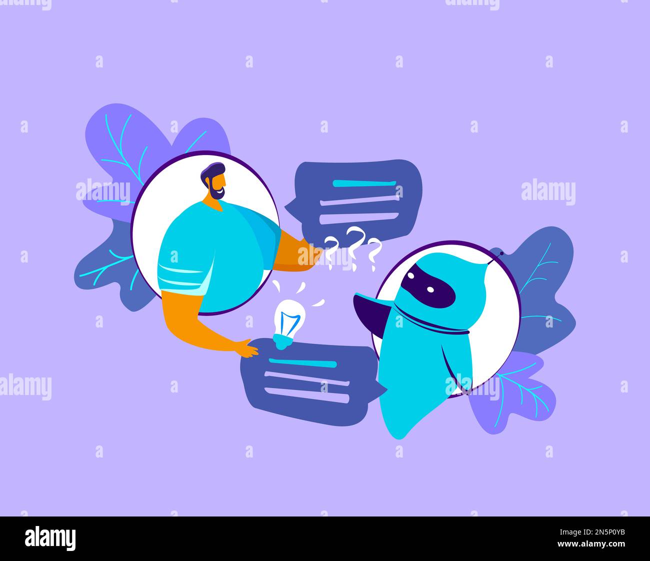 Dialog helping service Man having questions Chat with chatbot application Online Infrormation ...