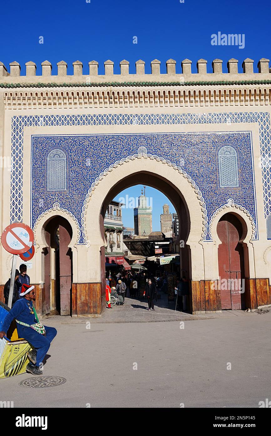 FEZ, MOROCCO on JANUARY 2023: Bab Bou Jeloud gate to medina in Fes el ...