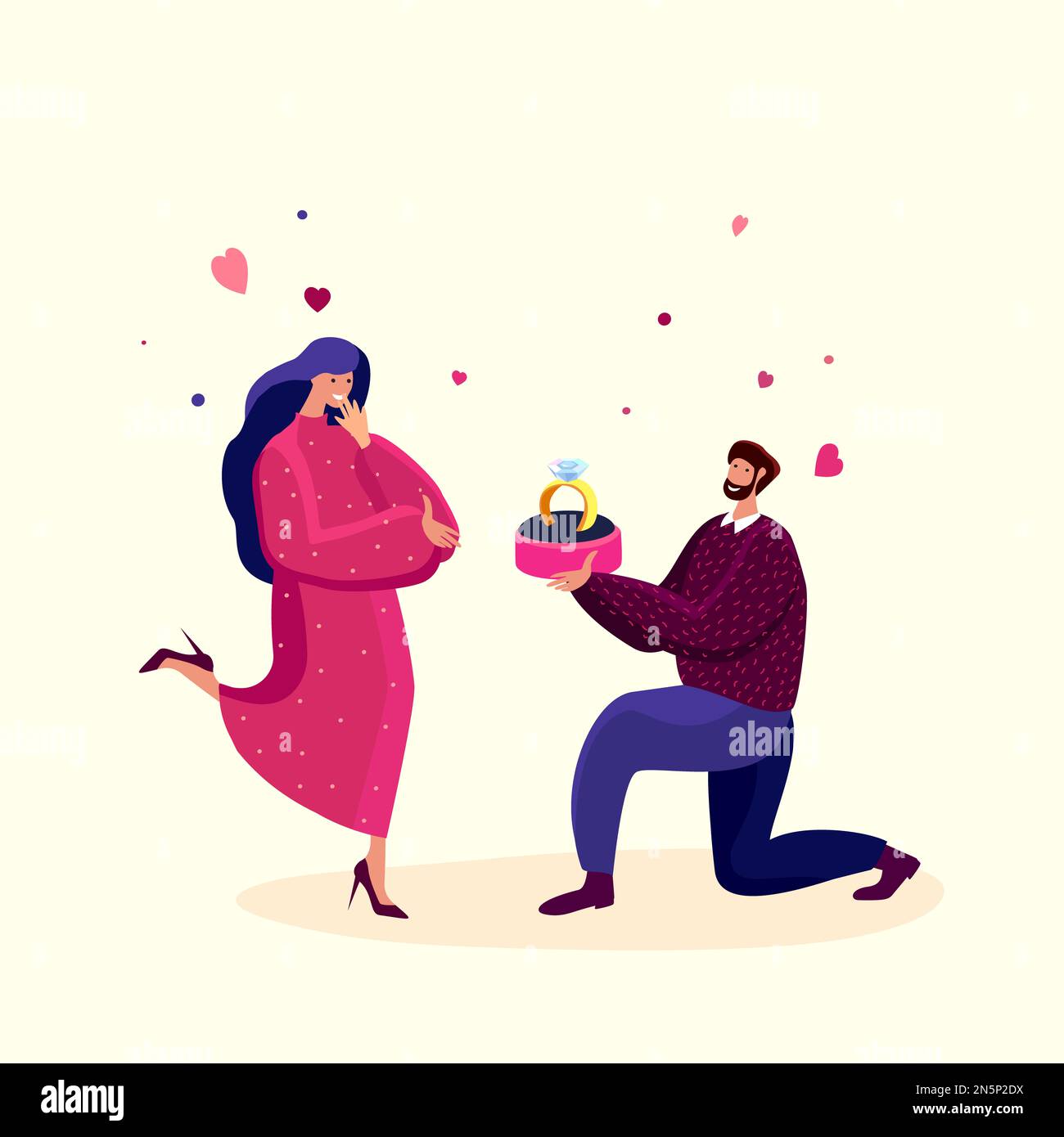 Love Engagement, Betrothal Proposal. Young Man Stand on Knee with ...
