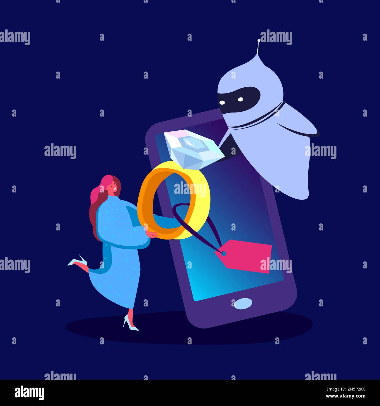 Man Buy Wedding Dimond Ring for Woman Online. Robot Cyborg Sell Jewelry ...