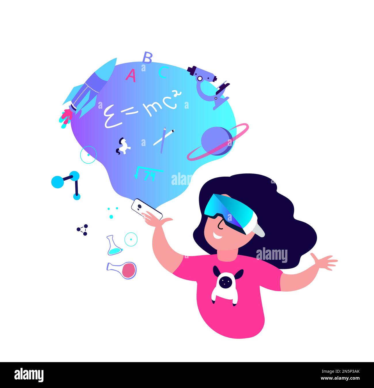 Virtual Reality School Concept.Student Girl, Child Studying,do Homework ...