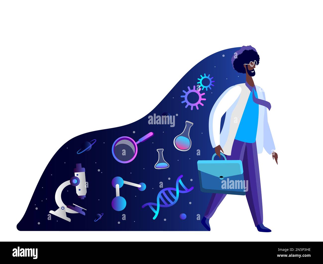 African Male Scientist In Lab Coat Walking In Laboratory Space Tail Of