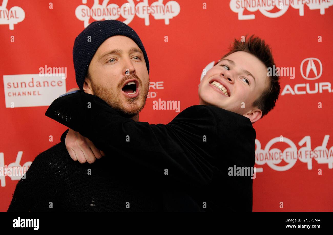 Aaron Paul, left, and Josh Wiggins, cast members in "Hellion," pose ...