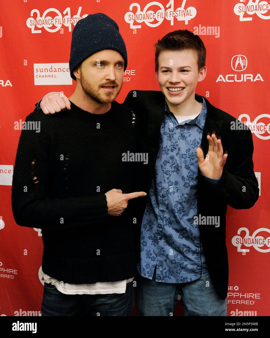 Aaron Paul, left, and Josh Wiggins, cast members in "Hellion," pose at ...