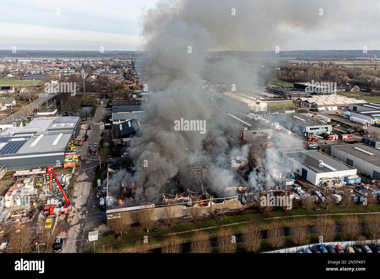 HETEREN, NETHERLANDS - FEBRUARY 9: Large structure fire in Poort van ...