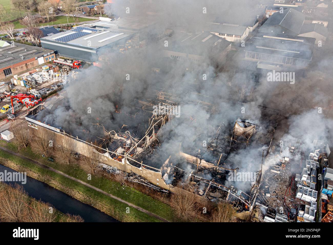 HETEREN, NETHERLANDS - FEBRUARY 9: Large structure fire in Poort van ...