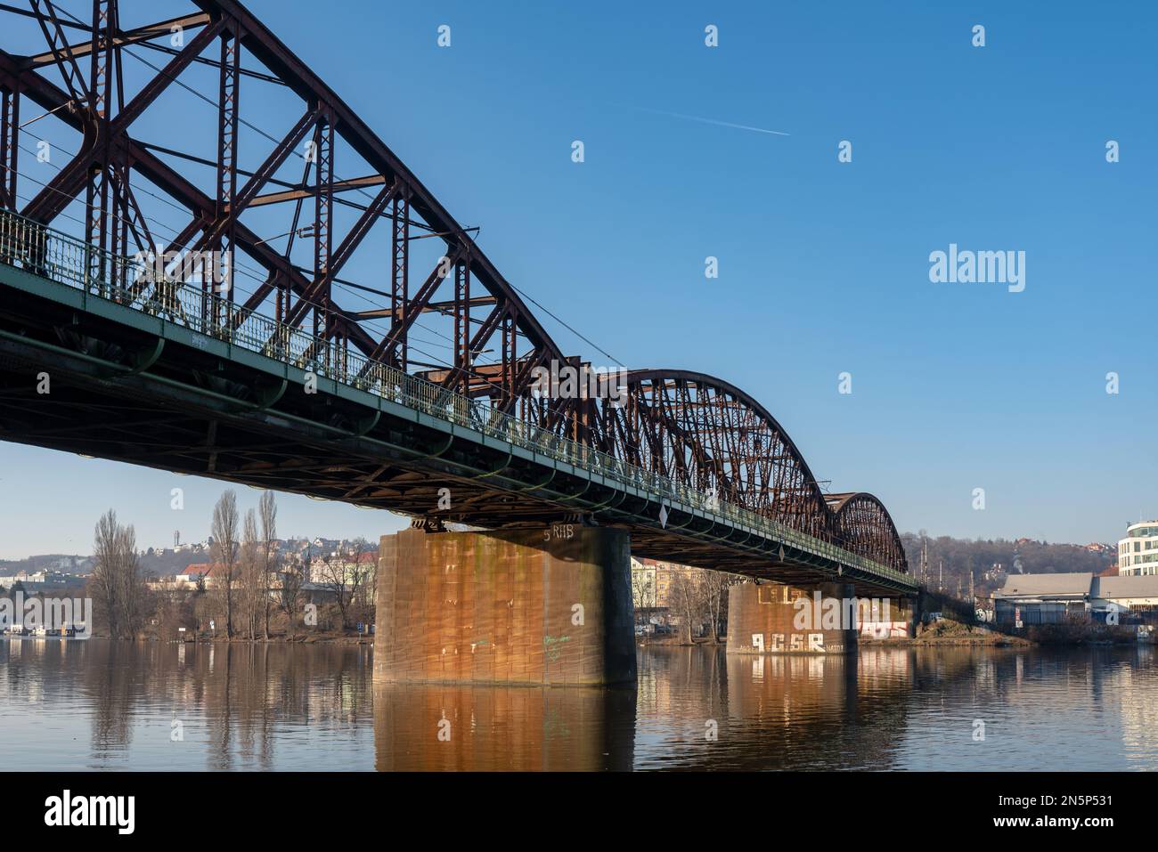 Historic Vyšehrad railway bridge, a 1901 lattice girder steel ...
