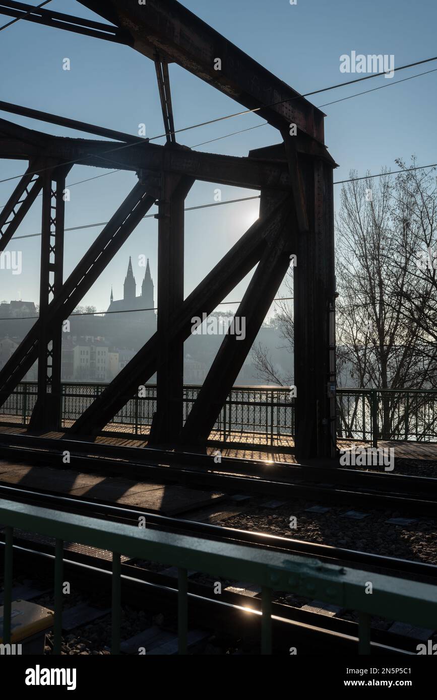 Historic Vyšehrad railway bridge, a 1901 lattice girder steel ...