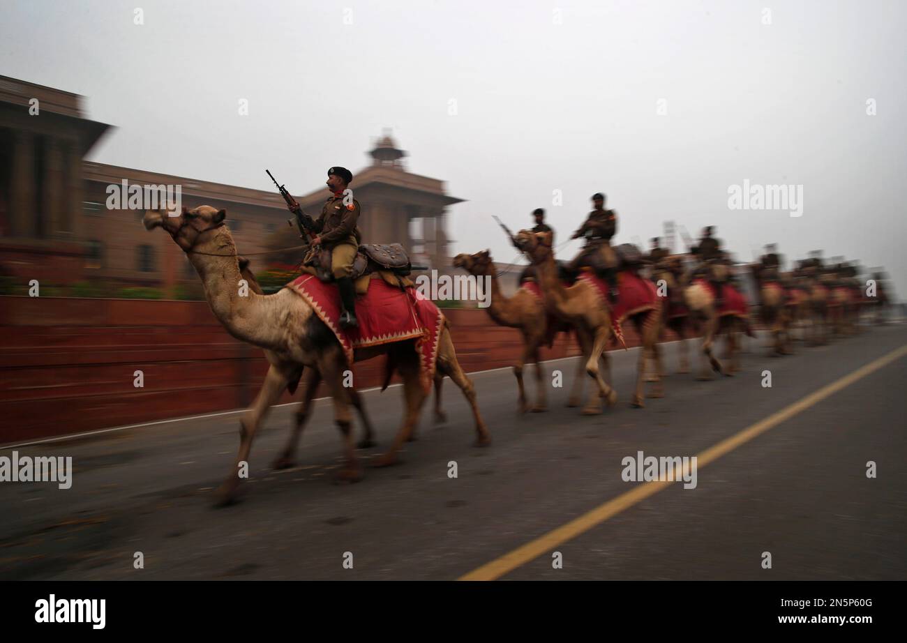 Camel mounted soldiers participate in a rehearsal of the Beating ...
