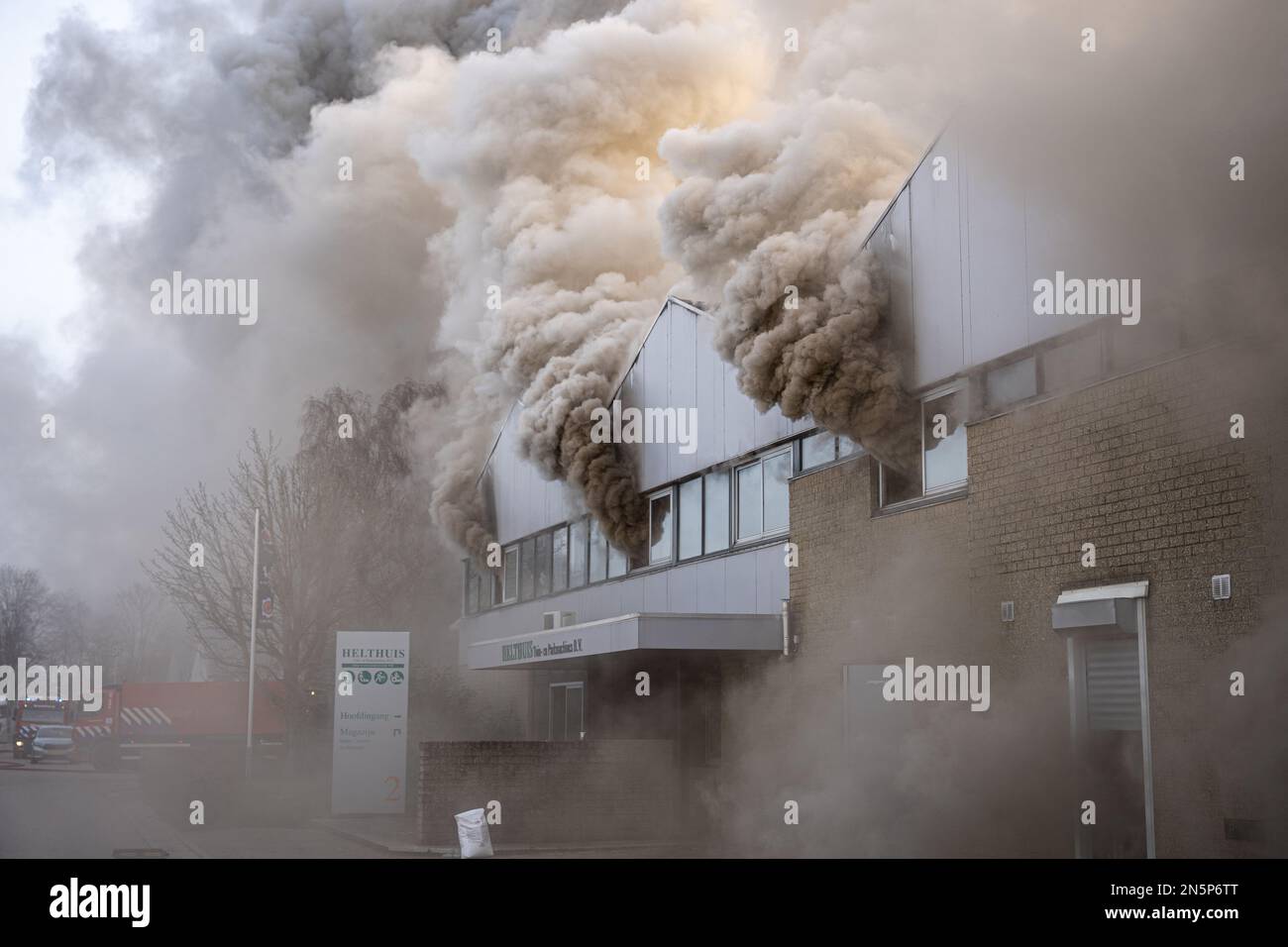 HETEREN, NETHERLANDS - FEBRUARY 9: Large structure fire in Poort van ...