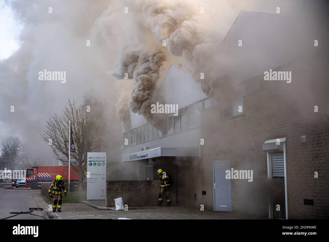 HETEREN, NETHERLANDS - FEBRUARY 9: Large structure fire in Poort van ...